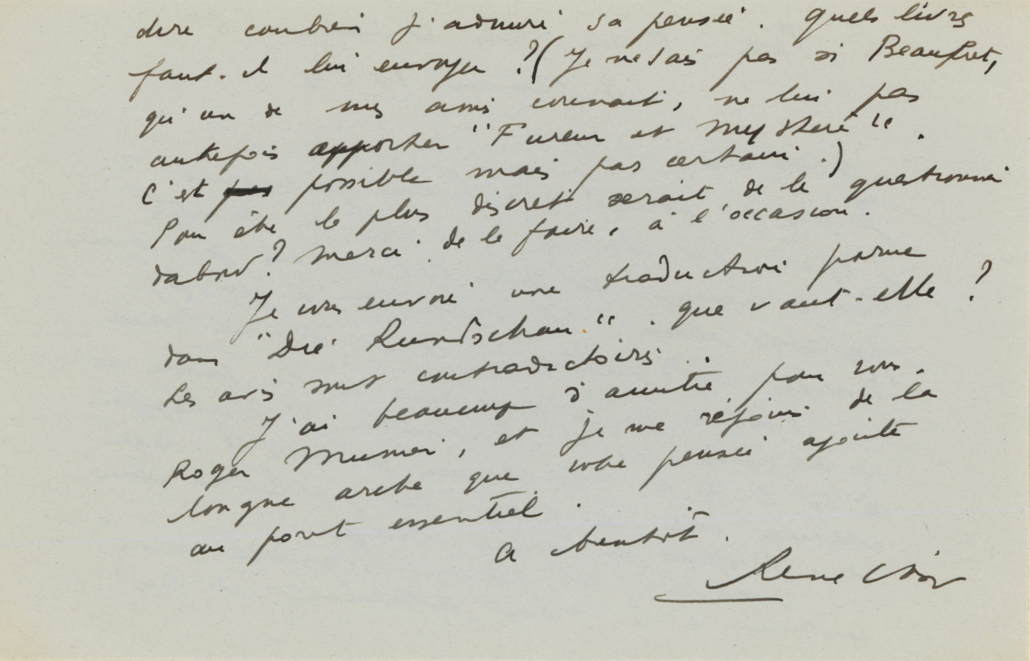 Extraits de la correspondance René Char / Roger Munier – Roger Munier