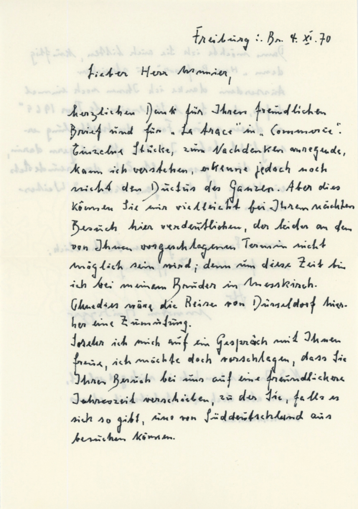Lettre de Heidegger à Roger Munier – Roger Munier