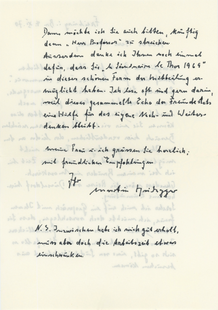 Lettre de Heidegger à Roger Munier – Roger Munier