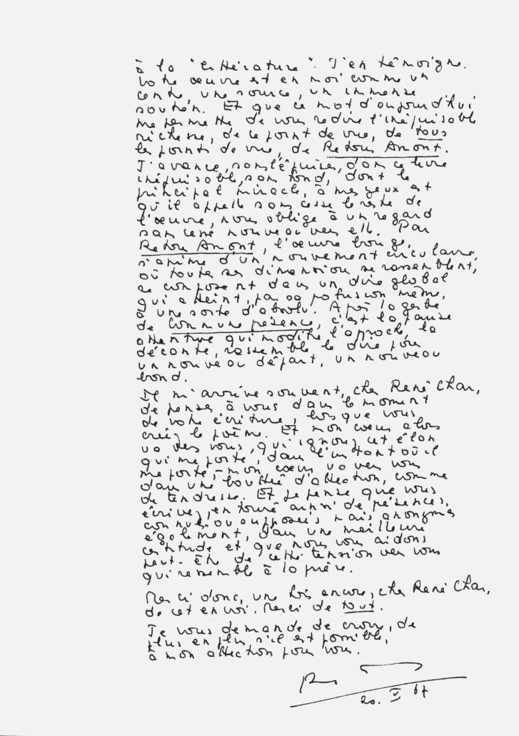 Extraits de la correspondance René Char / Roger Munier – Roger Munier